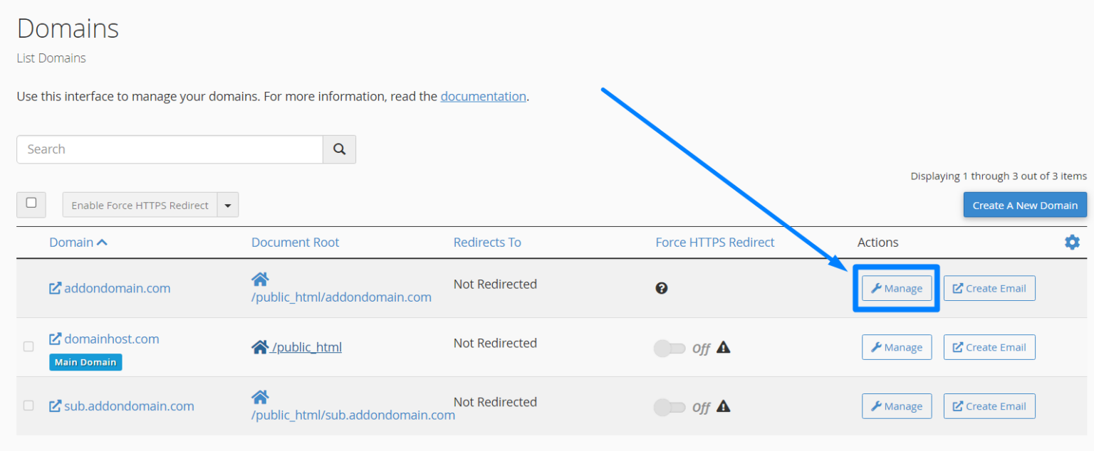 Manage Button – Domains | SeekaHost™
