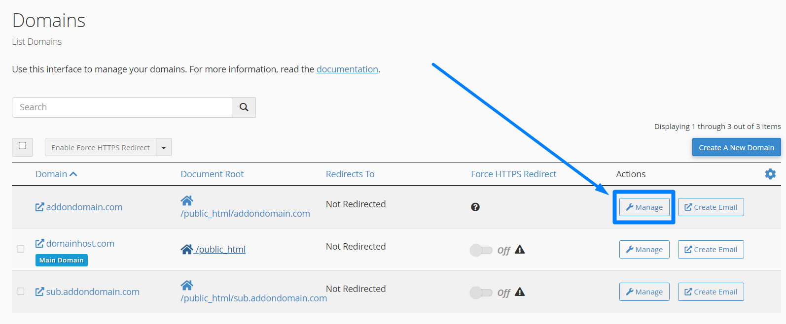 Manage Button – Domains | SeekaHost™
