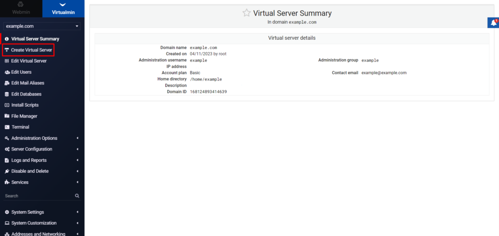 How to create virtual server alias on Virtualmin