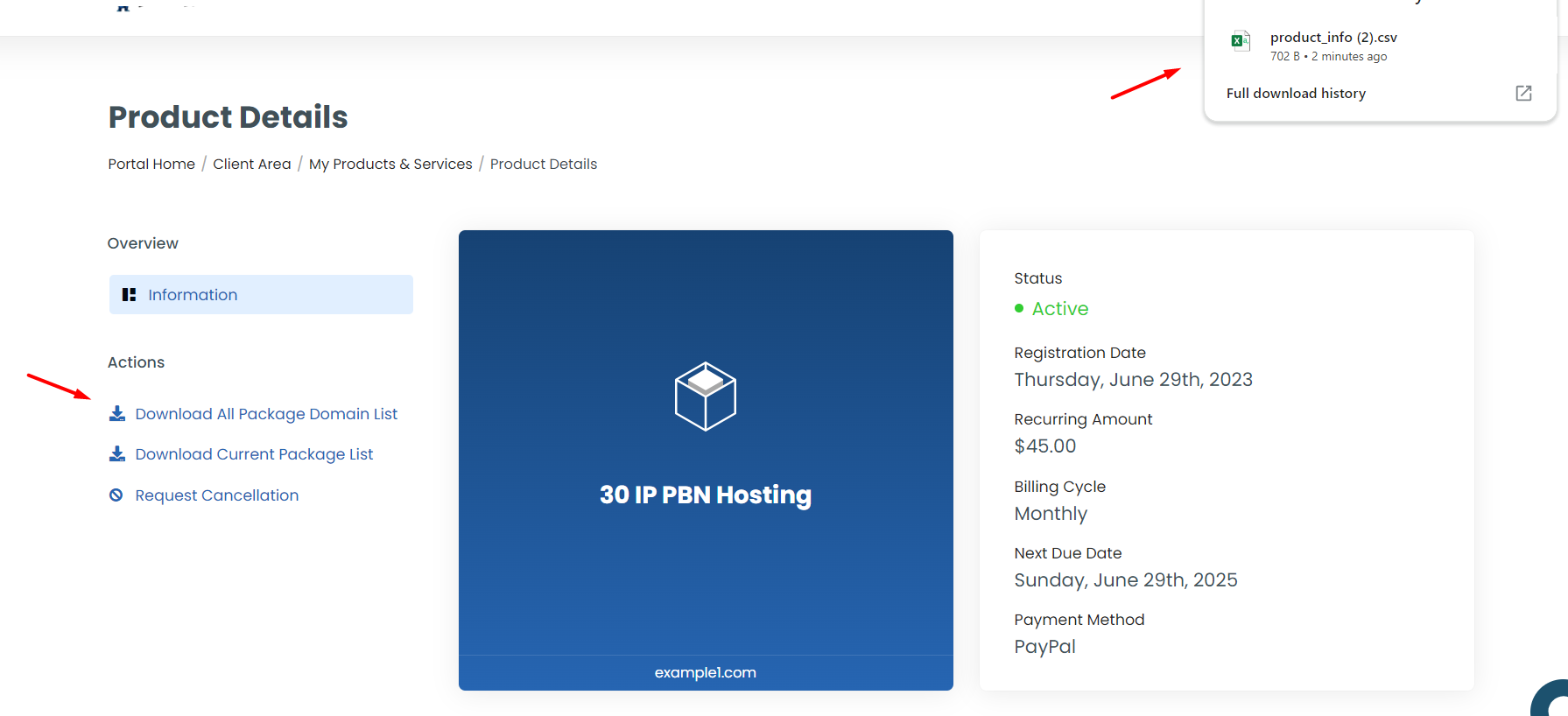 How to Download Domain list from Hosting Package